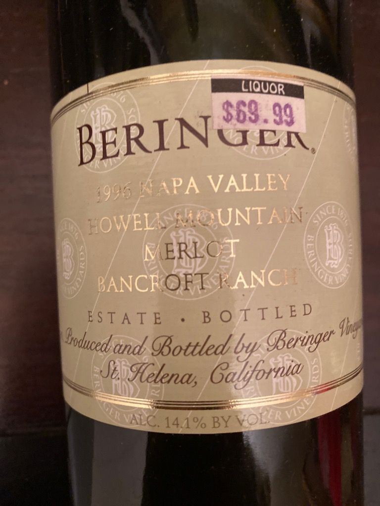 1991 Beringer Vineyards Merlot Private Reserve Bancroft Ranch, USA ...