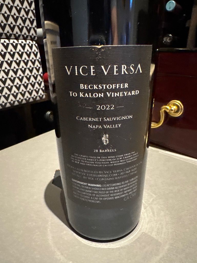 2022 Vice Versa Beatrix Beckstoffer To Kalon Vineyard, USA, California ...