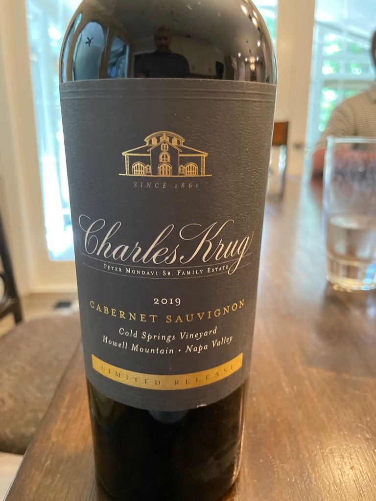 2019 Charles Krug Winery (Peter Mondavi Family) Cabernet Sauvignon Limited Release Cold Springs ...