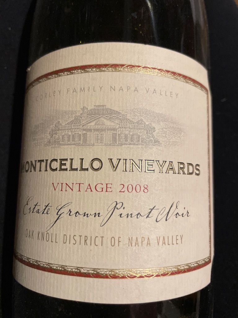 2008 Monticello Vineyards (Corley Family) Pinot Noir Block II Clone 777 ...