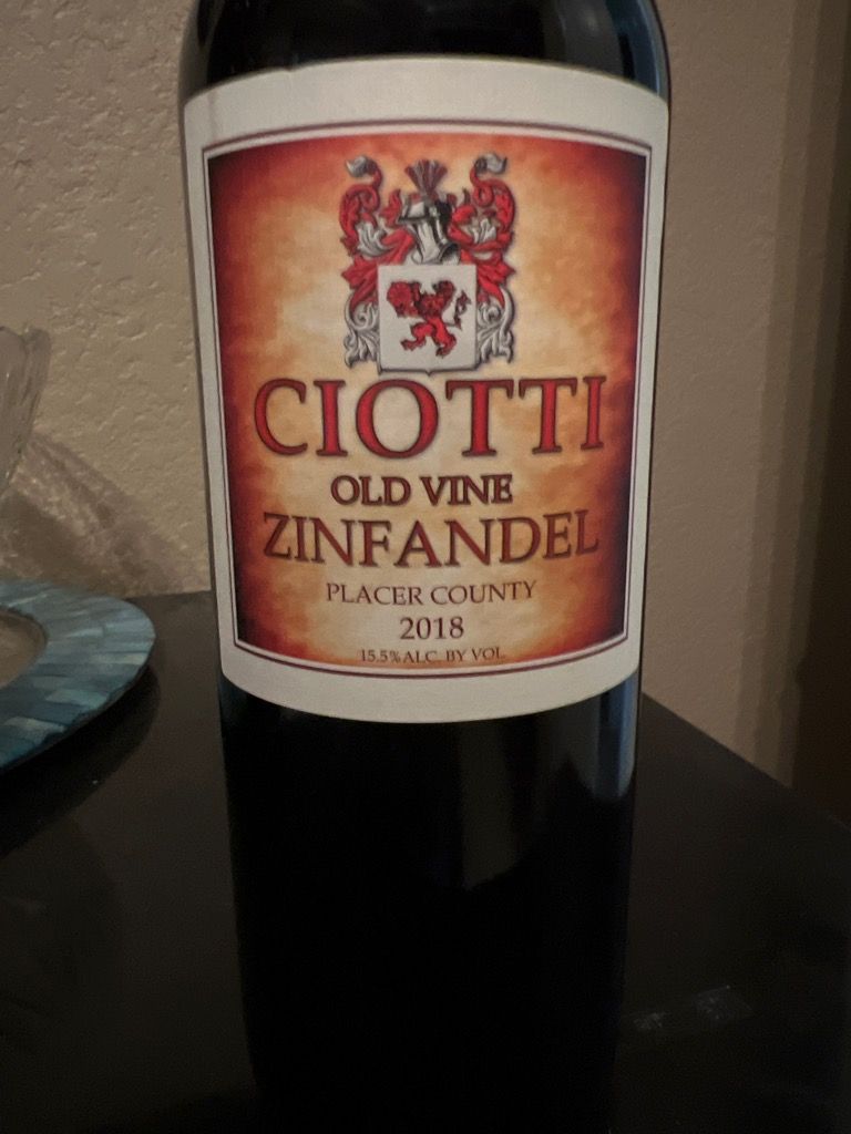 2018 Ciotti Cellars Old Vine Zinfandel, USA, California, Sierra ...