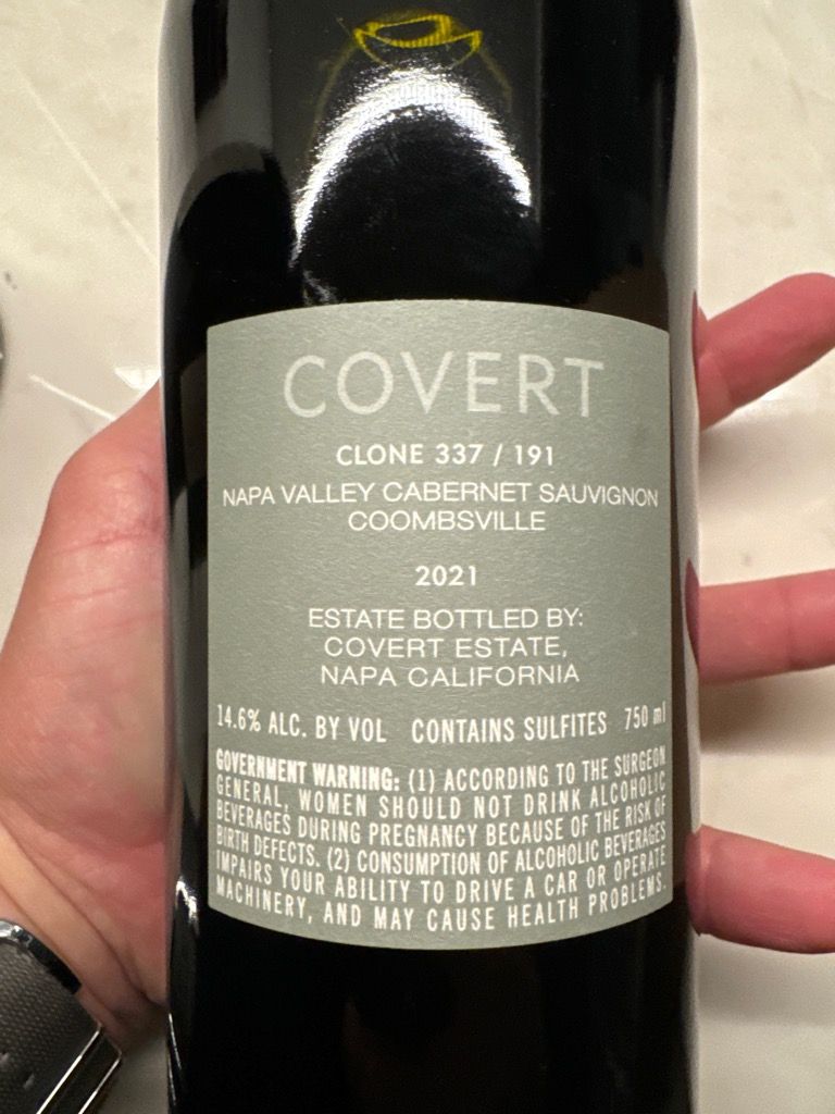 2021 Covert Estate Cabernet Sauvignon Clone 337 / 191, USA, California ...