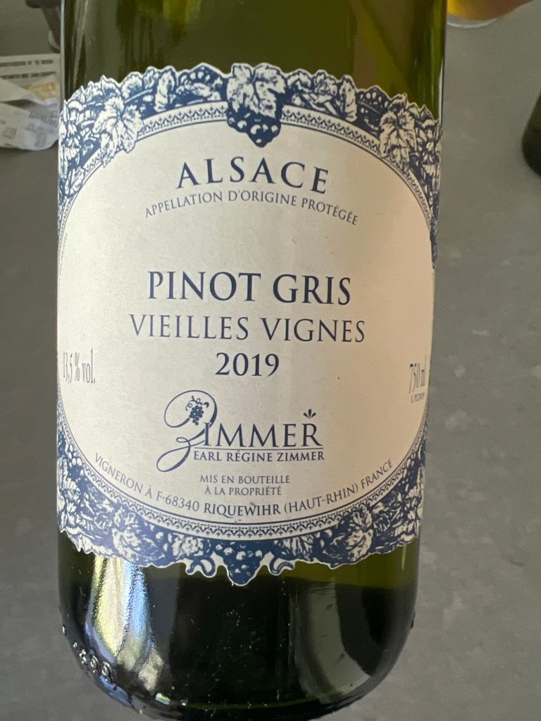 2021 Régine Zimmer Pinot Gris Earl Régine Zimmer Vieilles Vignes ...