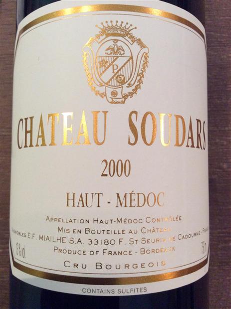 2000 Château Soudars, France, Bordeaux, Médoc, Haut-Médoc - CellarTracker