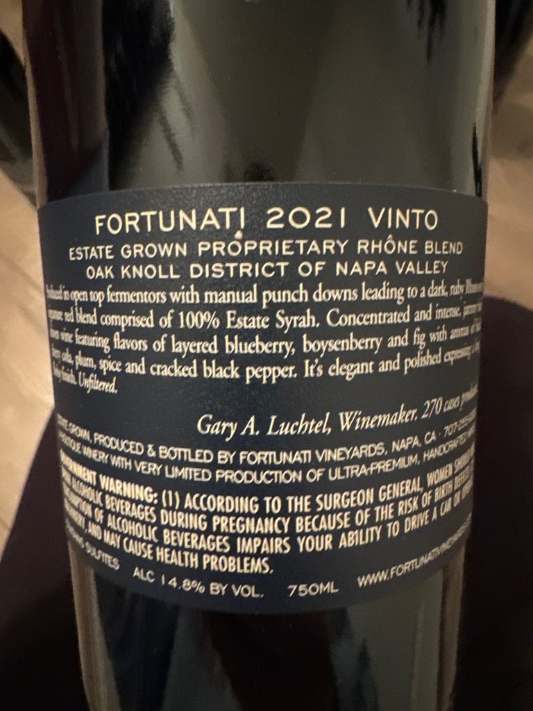 2021 Fortunati Vinto, USA, California, Napa Valley, Oak Knoll District ...