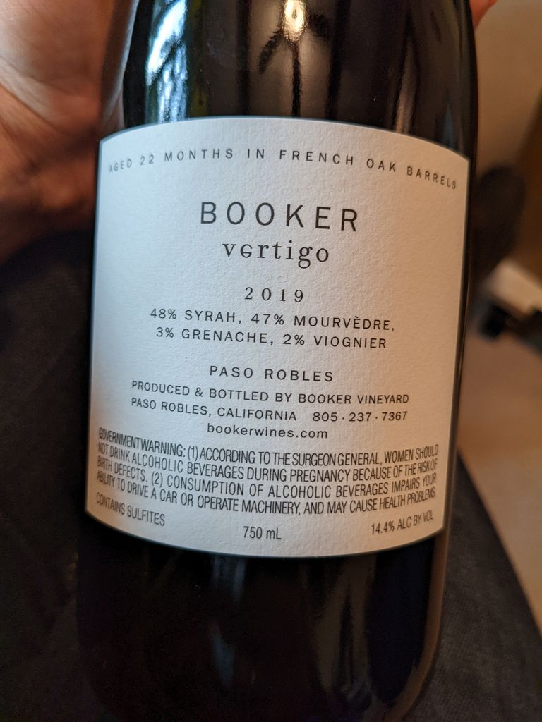 2019 Booker Vineyard Vertigo Extended, USA, California, Central Coast ...