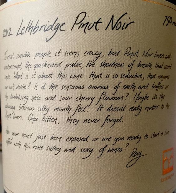 2012 Lethbridge Wines Pinot Noir, Australia, Victoria, Port Phillip ...