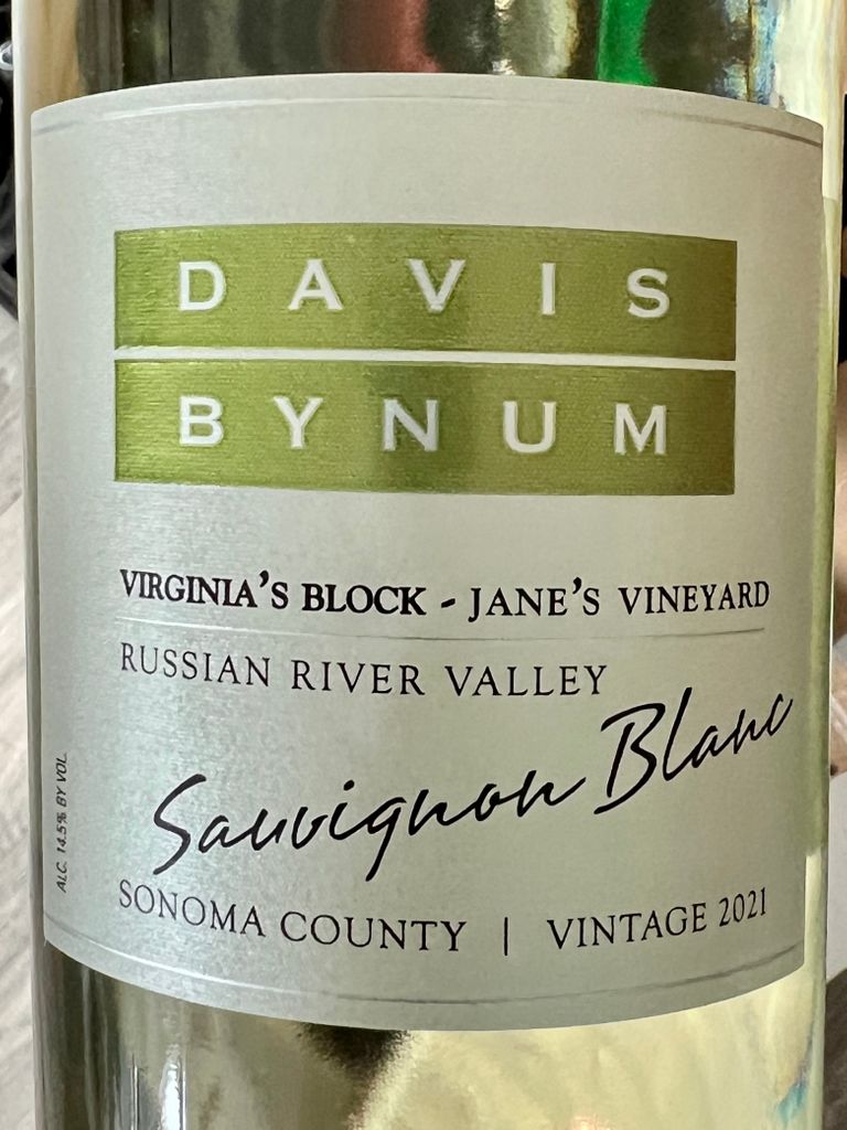 2021 Davis Bynum Sauvignon Blanc Jane's Vineyard - Virginia's Block ...