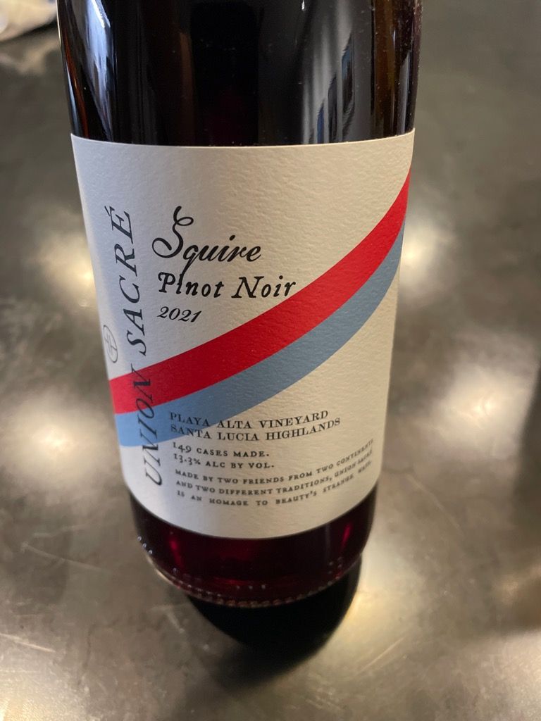 2021 Union Sacré Pinot Noir Squire Playa Alta, USA, California, Central ...