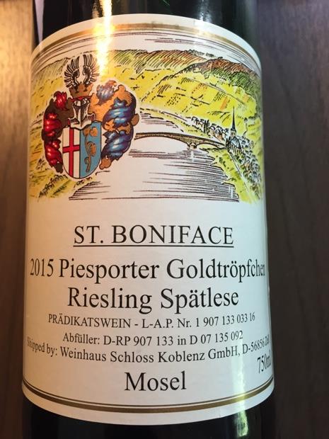 2016 Weinhaus Schloss Koblenz GmbH Riesling St. Boniface Piesporter ...