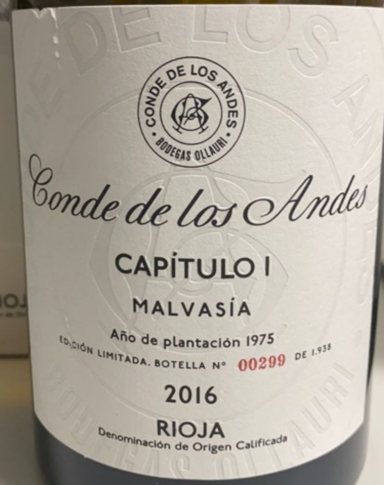 2016 Bodegas Ollauri Malvasia Bianca Rioja Conde de los Andes Capitulo ...