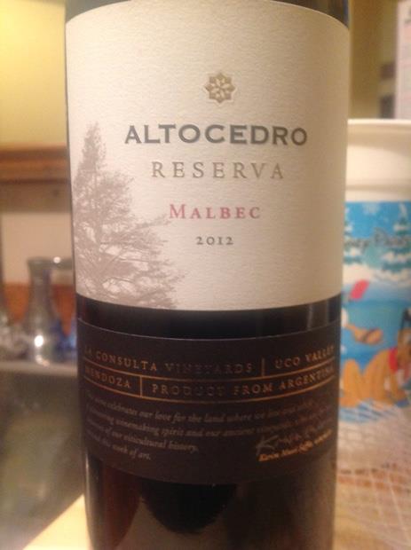 2012 Altocedro Malbec Reserva, Argentina, Mendoza, Valle de Uco, La ...