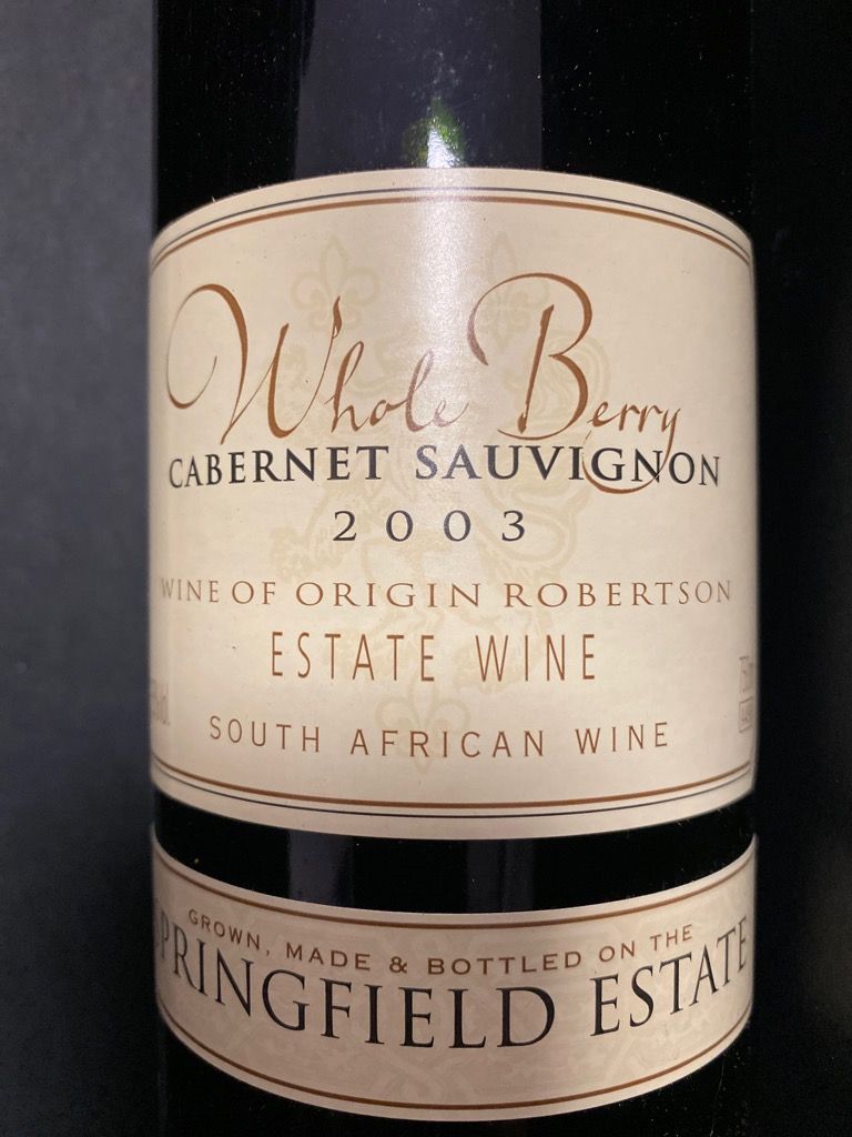 2004 Springfield Estate Cabernet Sauvignon Whole Berry, South Africa ...