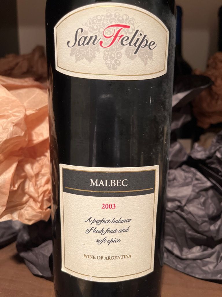 2003 San Felipe Malbec Roble, Argentina, Mendoza, Maipú - CellarTracker