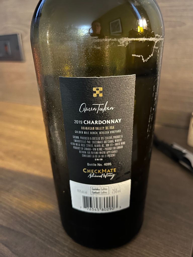 2019 Checkmate Artisanal Winery Chardonnay Queen Taken, Canada, British ...