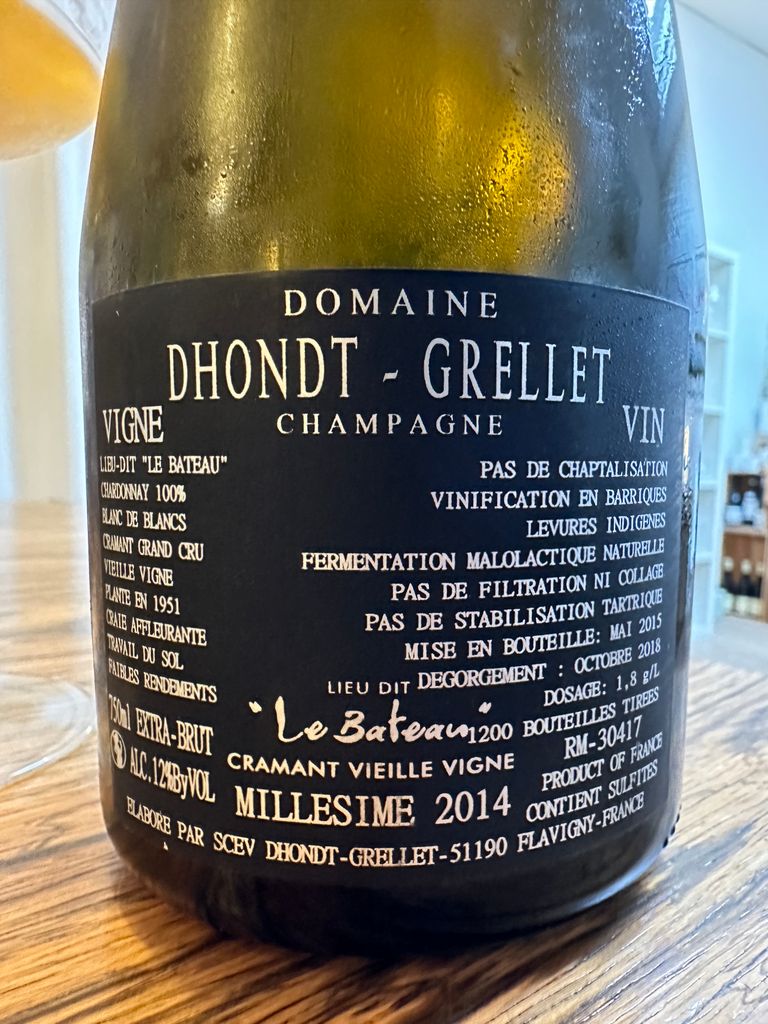 2014 Dhondt-Grellet Champagne Grand Cru Extra Brut Blanc de Blancs Vieille Vigne Le Bateau ...