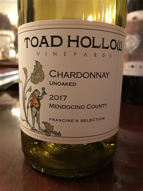 2017 Toad Hollow Chardonnay Unoaked-Francine’s Selection, USA ...