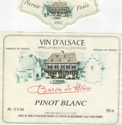 1992 Baron de Hoen Pinot Blanc, France, Alsace - CellarTracker