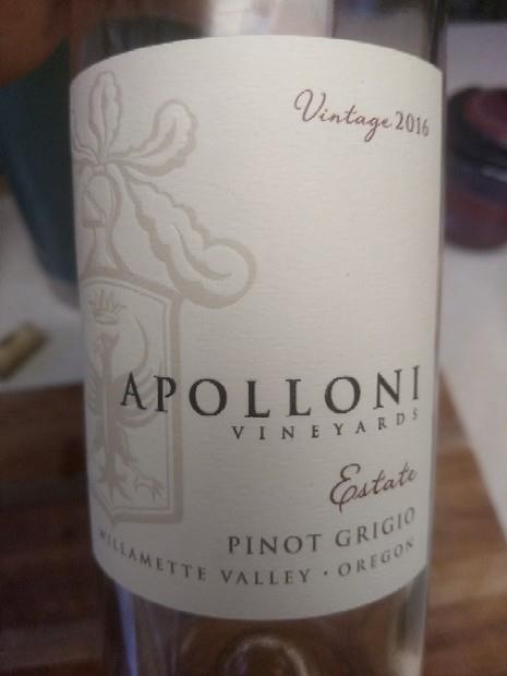 2017 Apolloni Vineyards Pinot Grigio Estate, USA, Oregon, Willamette ...