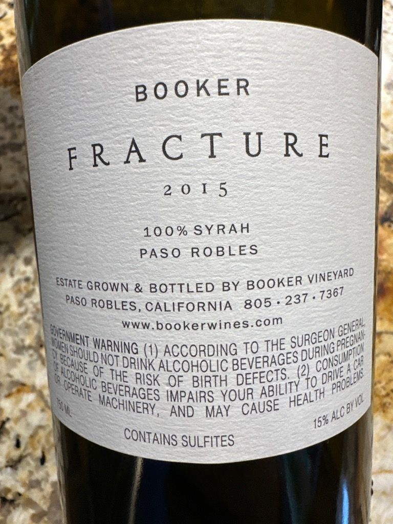 2015 Booker Vineyard Syrah Fracture, USA, California, Central Coast ...