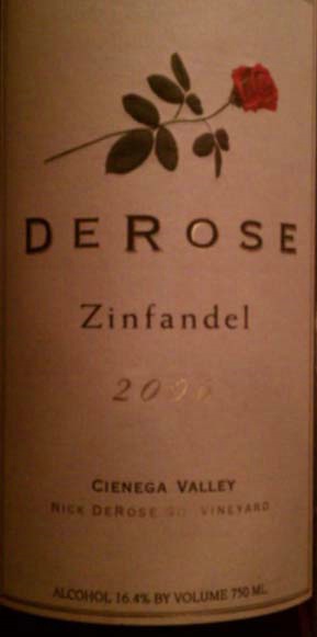 1995 DeRose Zinfandel, USA, California, Central Coast, Cienega Valley ...
