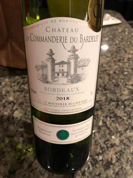 2018 Château la Commanderie de Bardelet Bordeaux Blanc, France ...