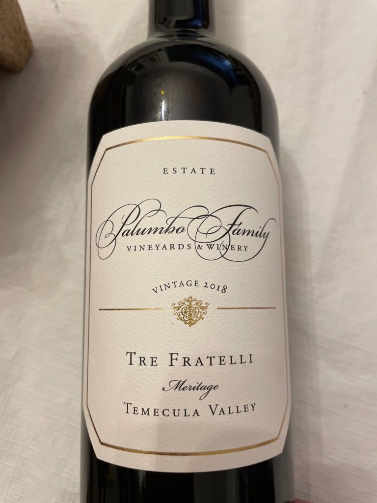 2018 Palumbo Family Tre Fratelli, USA, California, South Coast ...