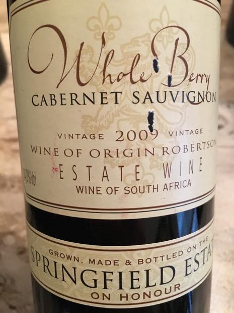 2009 Springfield Estate Cabernet Sauvignon Whole Berry, South Africa ...