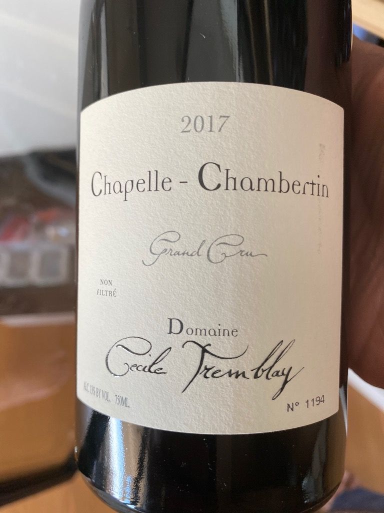 2017 Cecile Tremblay Chapelle-Chambertin, France, Burgundy, Côte de ...
