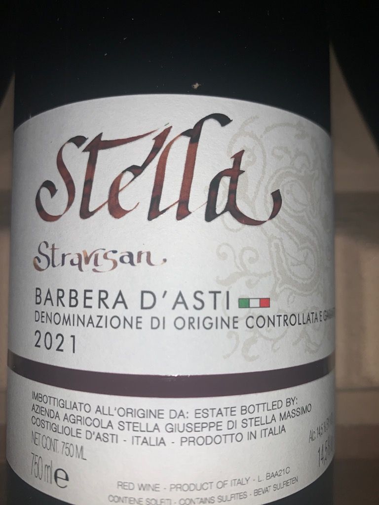 2021 Stella Giuseppe di Stella Massimo Barbera d'Asti Stravisan, Italy ...
