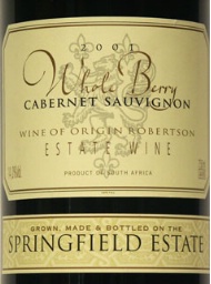 1999 Springfield Estate Cabernet Sauvignon Whole Berry, South Africa ...