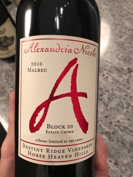 2010 Alexandria Nicole Malbec Mr. Popular Destiny Ridge Vineyards, USA ...