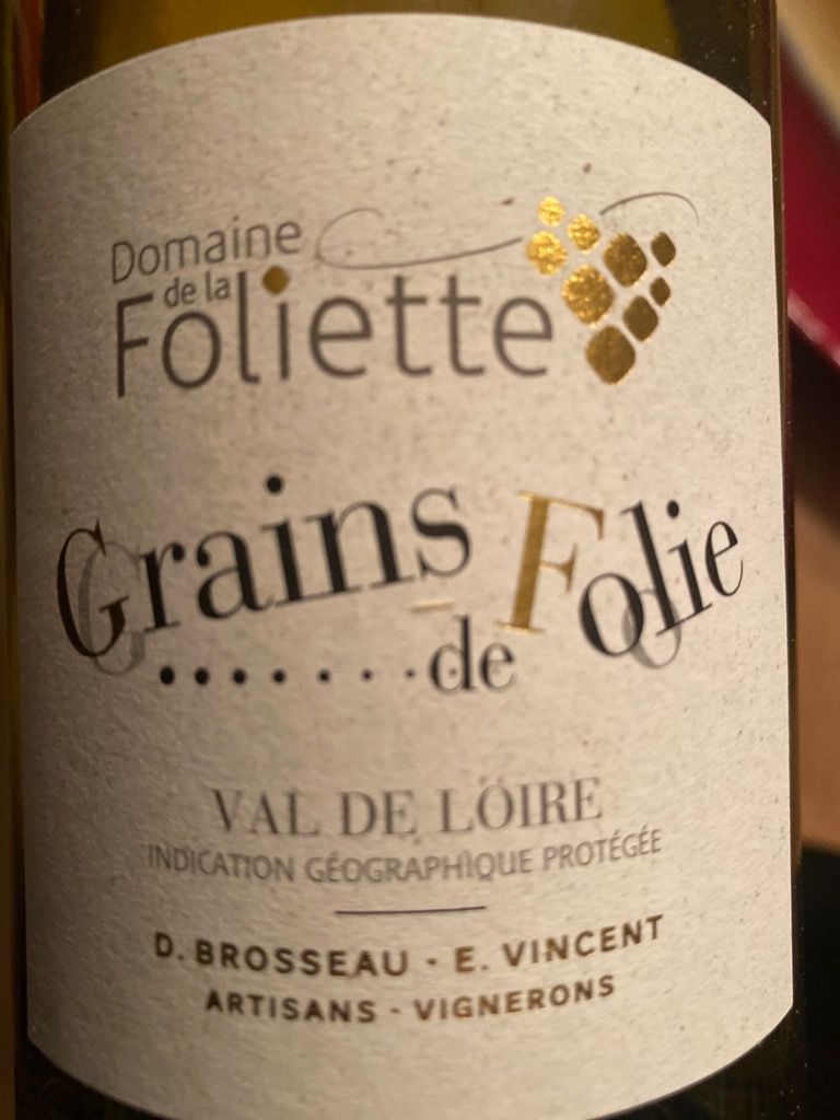 2020 Domaine de la Foliette Val de Loire Grains de Folie, France, Loire ...
