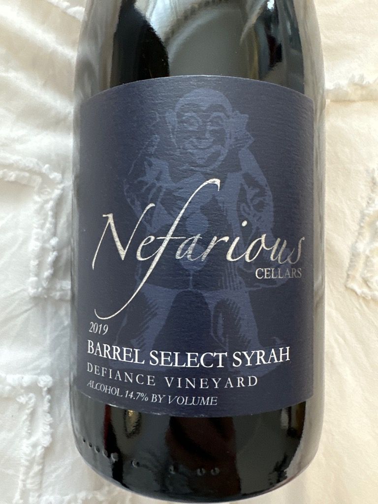 2019 Nefarious Cellars Syrah Barrel Select Estate Defiance Vineyard ...