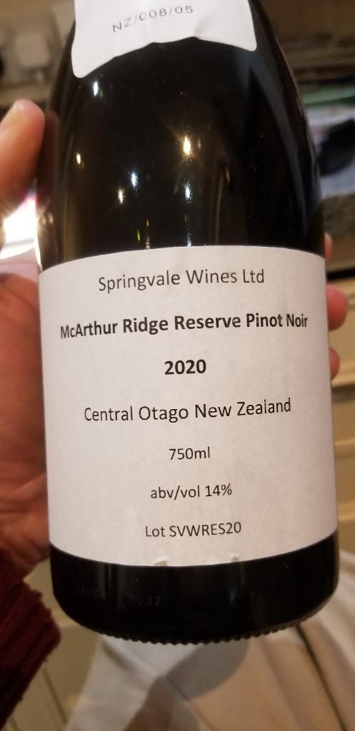 2020 McArthur Ridge Pinot Noir, New Zealand, South Island, Otago ...