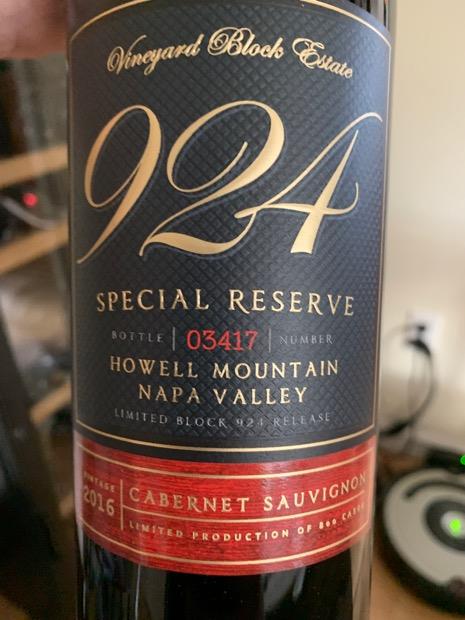 2016 Vineyard Block Estate Cabernet Sauvignon Block 924 Special Reserve ...