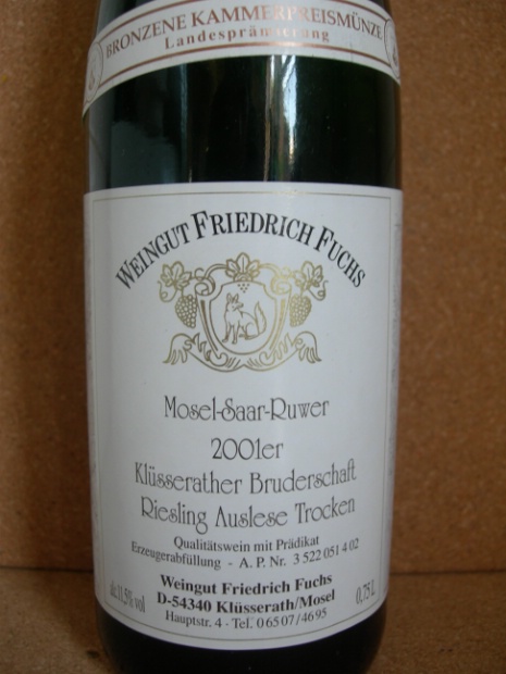 2001 Weingut Friedrich Fuchs Klüsserather Bruderschaft Riesling Auslese ...