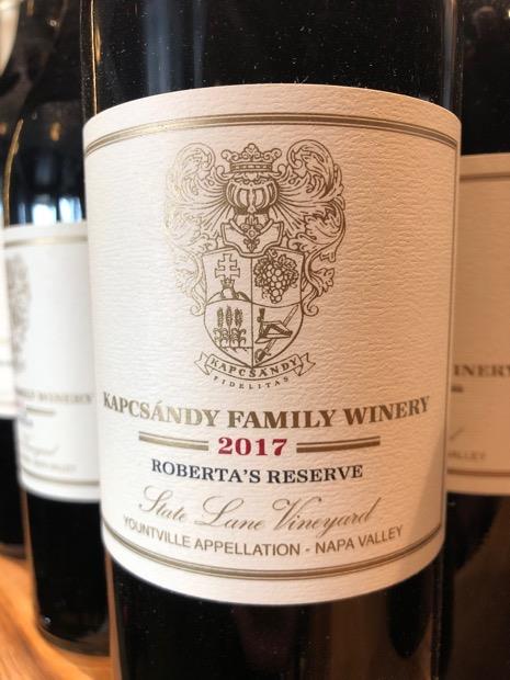 2017 Kapcsándy Family Winery Roberta's Reserve State Lane Vineyard, USA ...