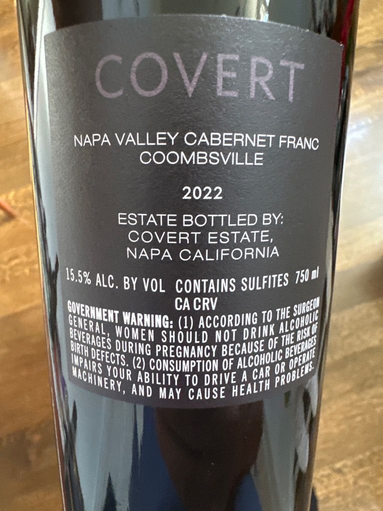 2022 Covert Estate Cabernet Franc, USA, California, Napa Valley ...