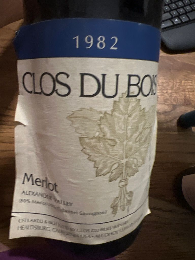 1982 Clos du Bois Merlot Alexander Valley, USA, California, Sonoma ...