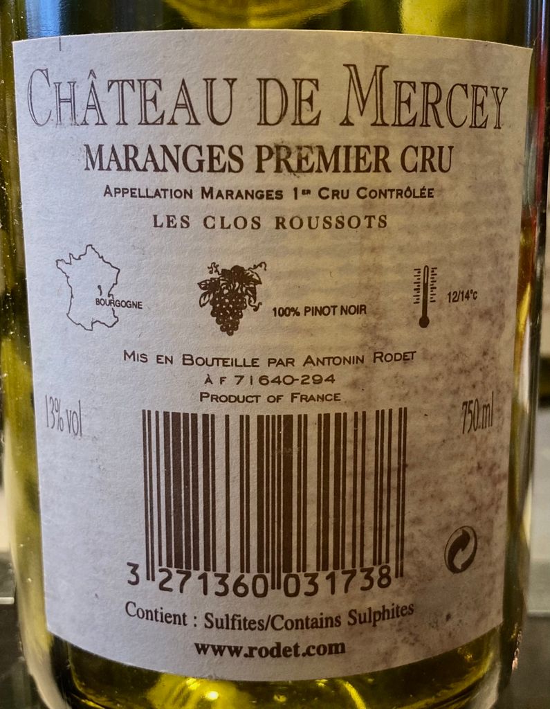 2004 Antonin Rodet Maranges 1er Cru Les Clos Roussots Château de Mercey ...