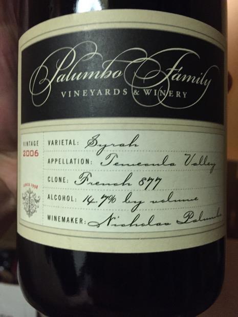 2006 Palumbo Family Syrah, USA, California, South Coast, Temecula ...