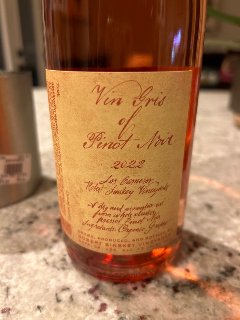 2022 Robert Sinskey Vineyards Vin Gris of Pinot Noir, USA, California ...