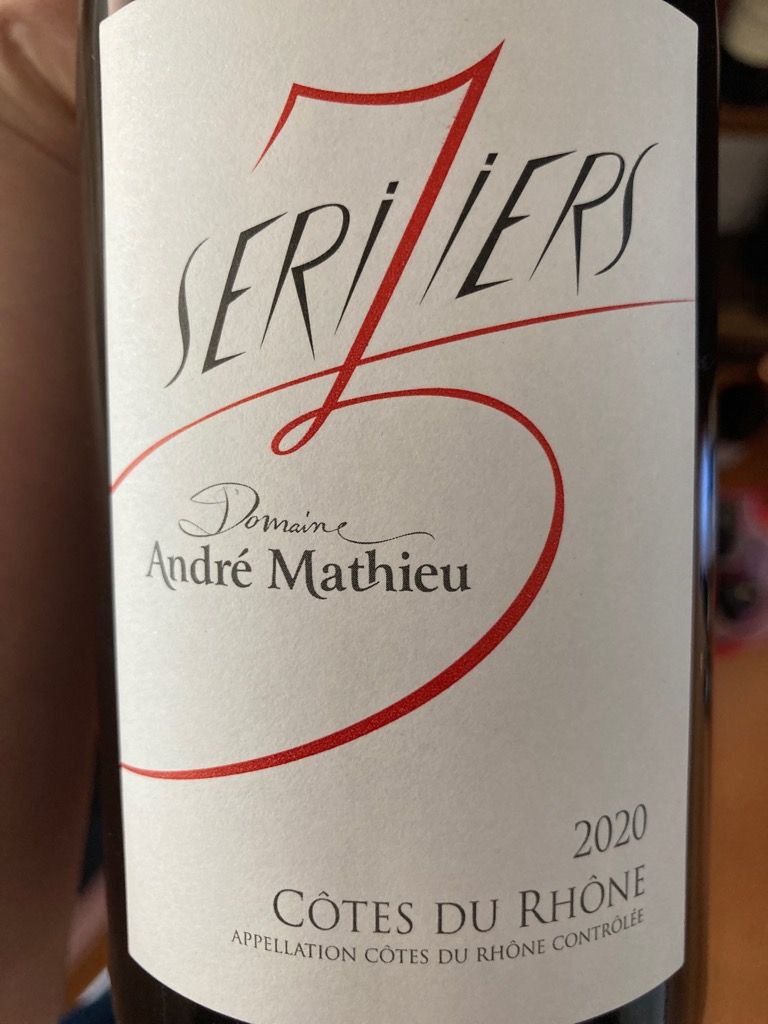 2020 Domaine André Mathieu Côtes du Rhône Seriziers, France, Rhône ...
