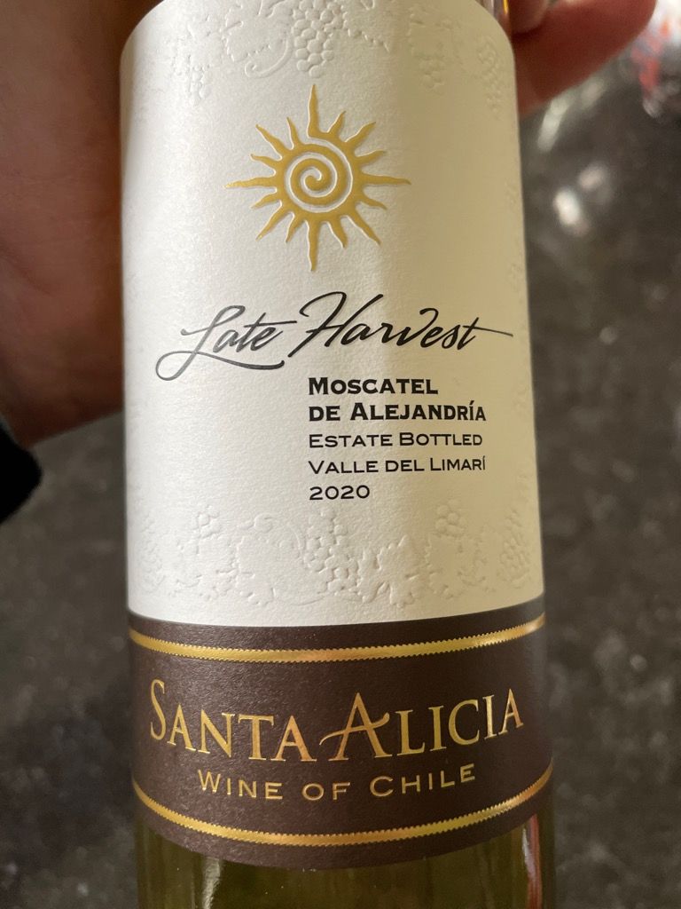 2019 Santa Alicia Muscatel Late Harvest, Chile, Limarí Valley ...