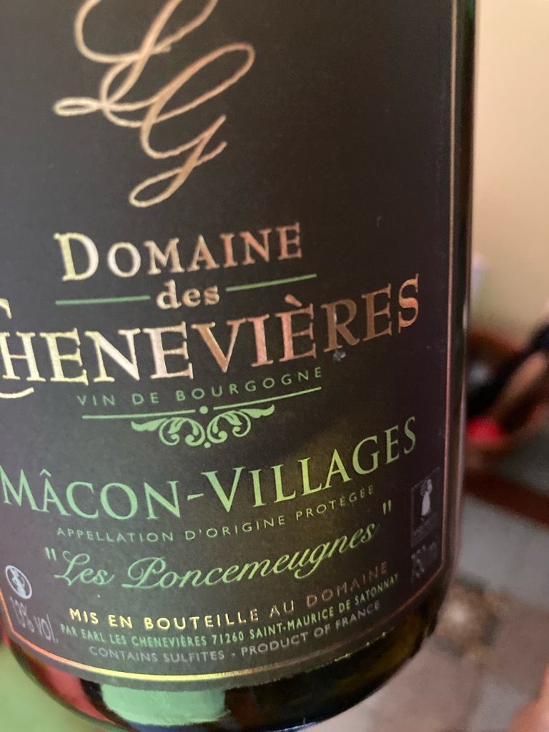 2020 Domaine des Chenevières Mâcon "Les Poncemeugnes" Macon Villages ...