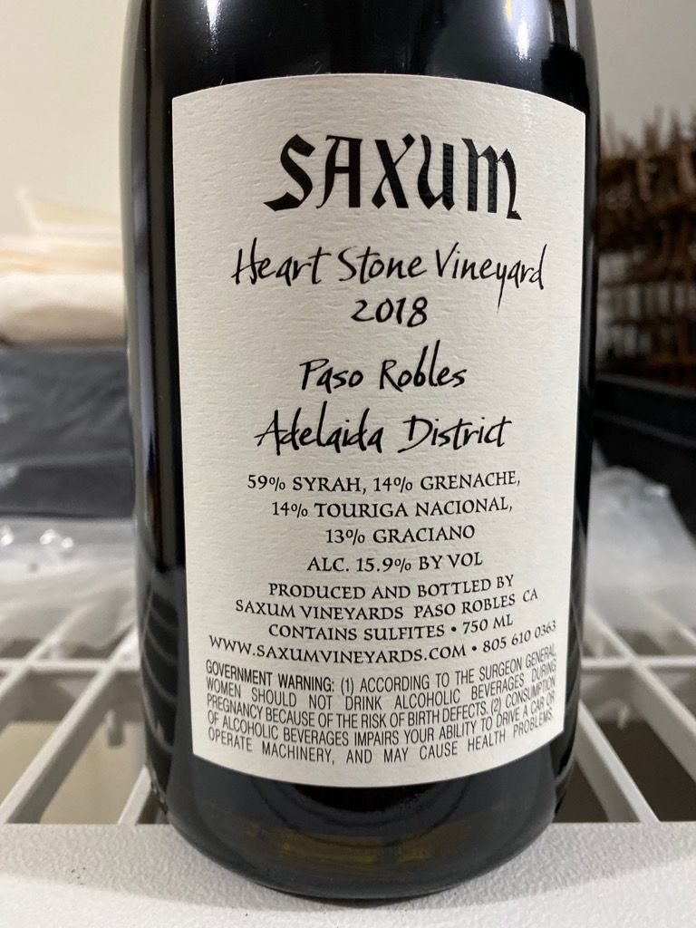 2018 Saxum Heart Stone Vineyard, USA, California, Central Coast, Paso ...