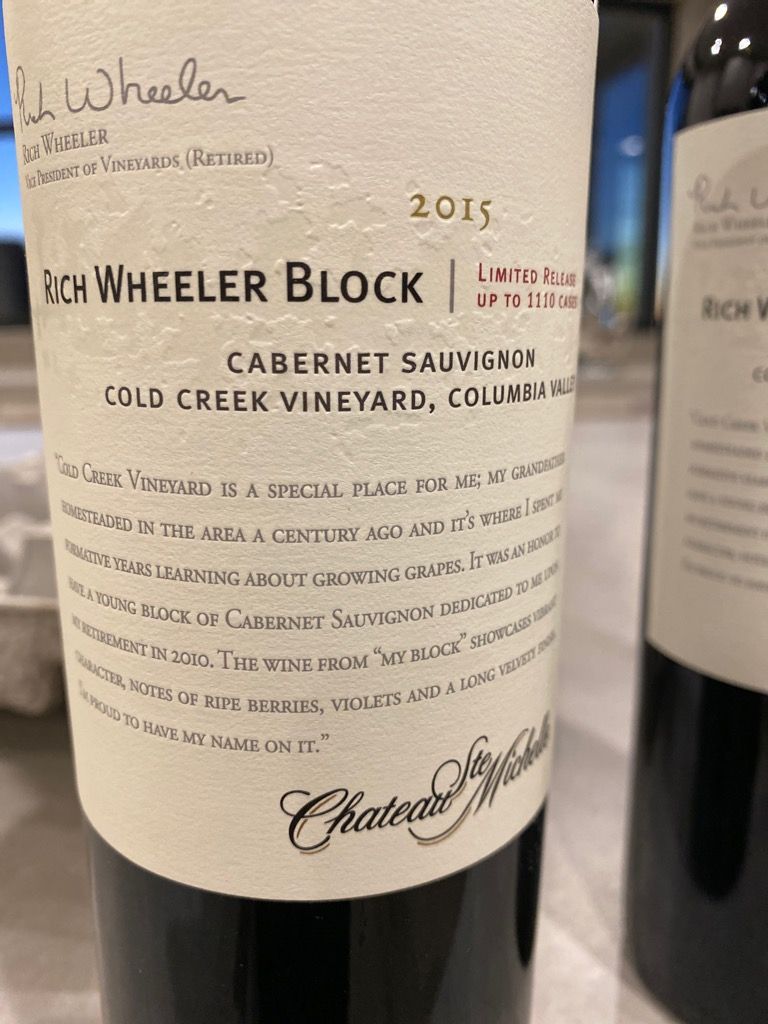 2015 Chateau Ste. Michelle Cabernet Sauvignon Rich Wheeler Block Cold ...