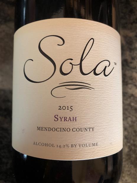 2016 Sola Syrah, USA, California, North Coast, Mendocino County ...