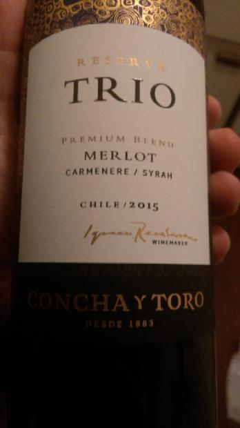 2015 Concha y Toro Trio Reserva Merlot Carmenere Syrah, Chile, Rapel ...